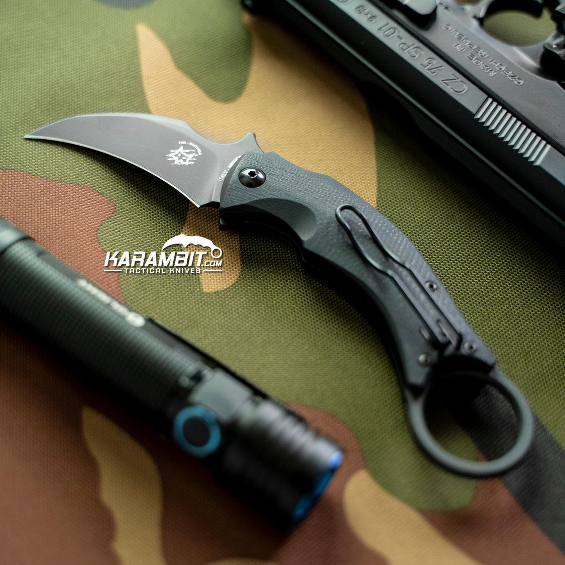 Fox Black Bird Folding Karambit featuring the Emerson Wave